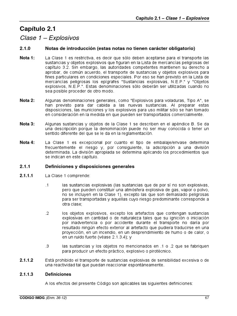 Código IMDG: Clase 1 Explosivos | PDF | Química | Ciencias fisicas