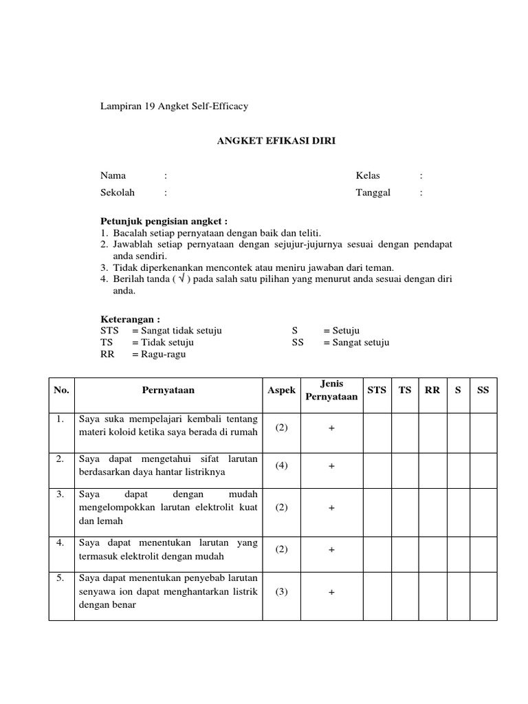 Angket Self-Efficacy | PDF