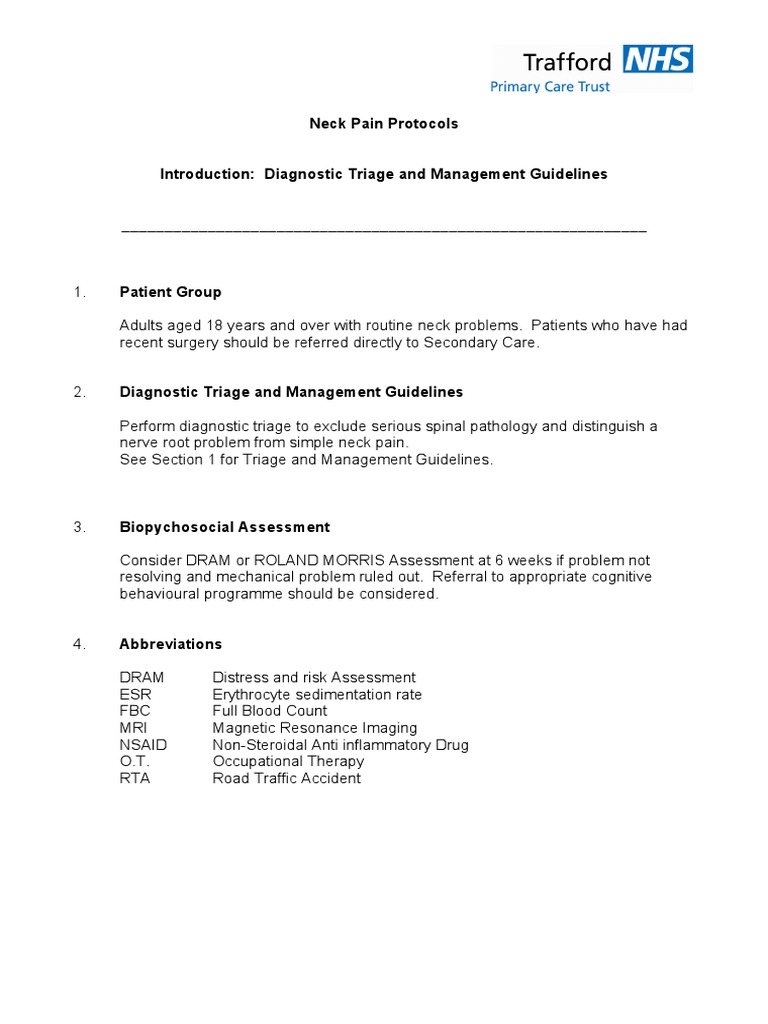 Neck Pain Protocols | PDF | Pain | Medical Diagnosis
