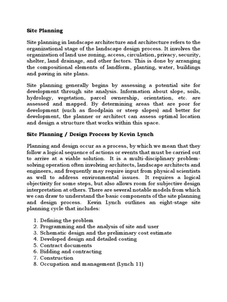 1 Define Site Planning. Illustrate The Design Process Suggested by ...