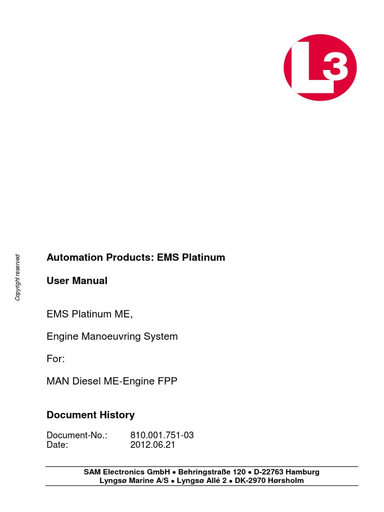 Automation Products: EMS Platinum User Manual: EMS Platinum ME, Engine ...