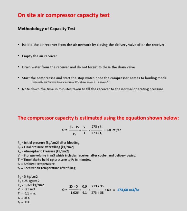 Air Compressor Capacity Calculation | PDF