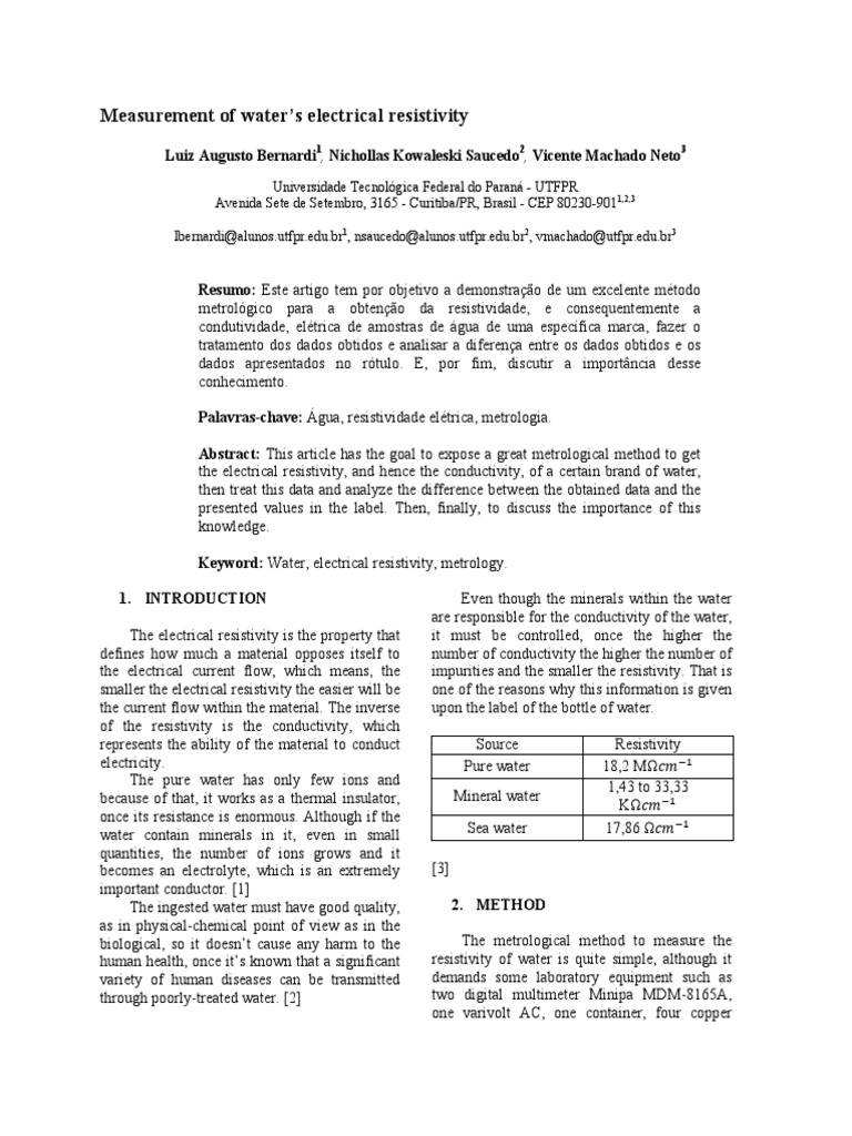 Measurement of Water Resistivity | PDF | Electrical Resistivity And ...