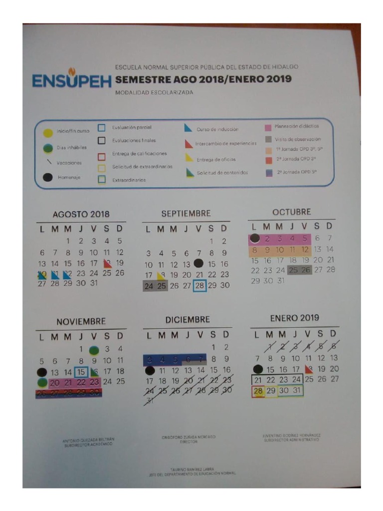 Calendario Escolar Ensupeh 2018 | PDF