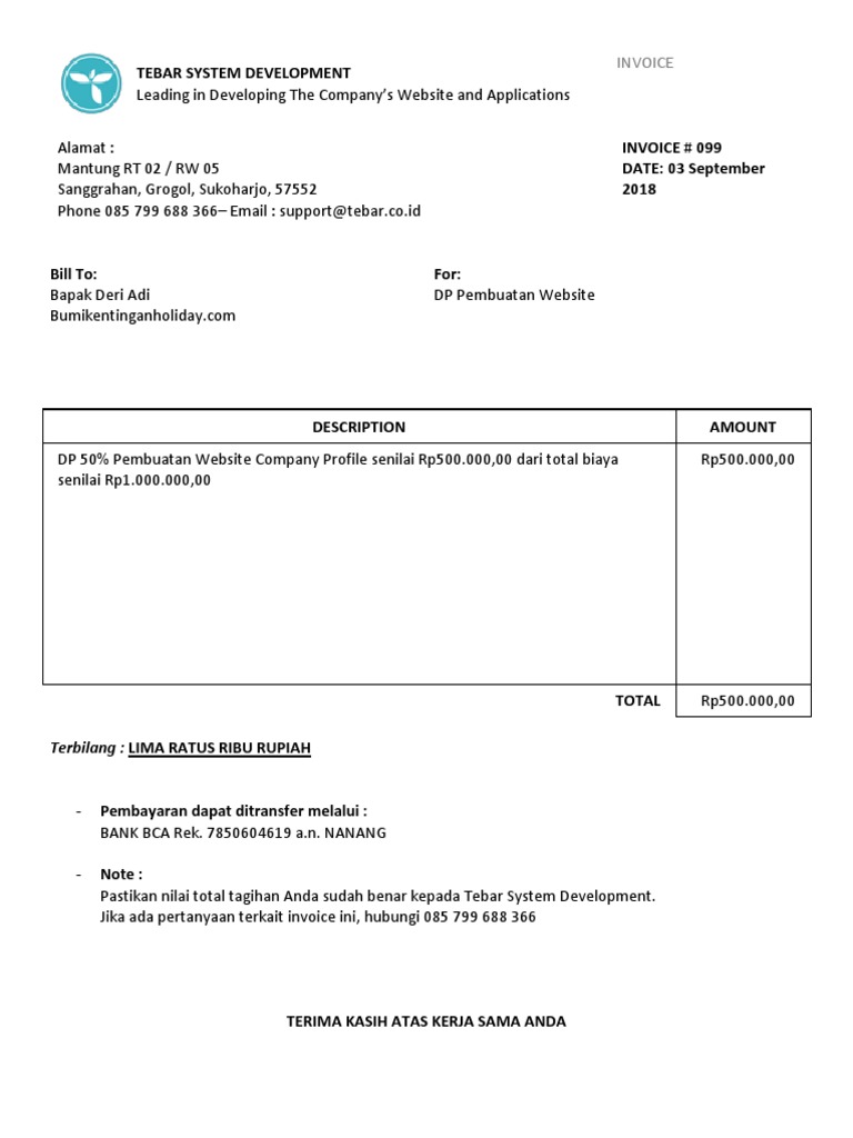 2. Invoice DP 50%