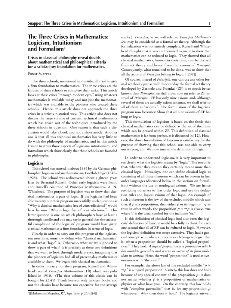 Three Crises in Mathematics Explained | PDF | Mathematical Logic | Axiom