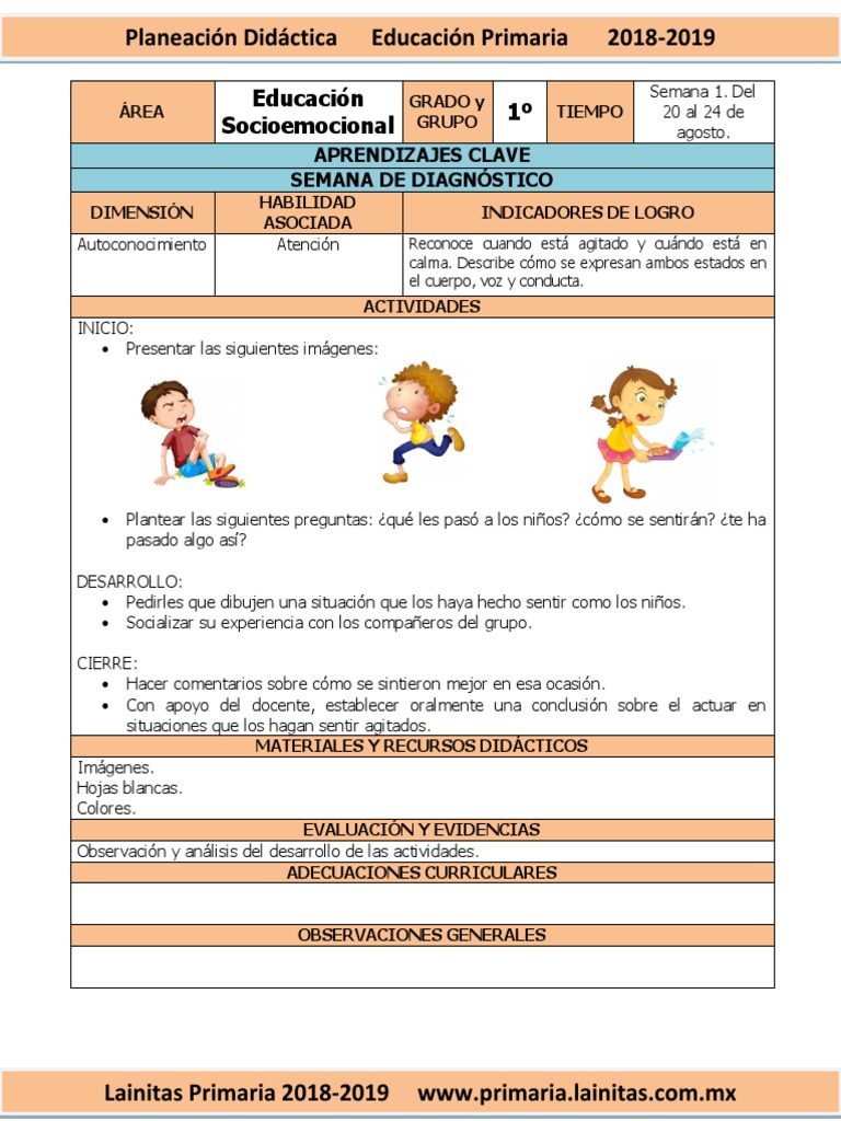 Agosto - 1er Grado Educación Socioemocional (2018-2019) | PDF ...