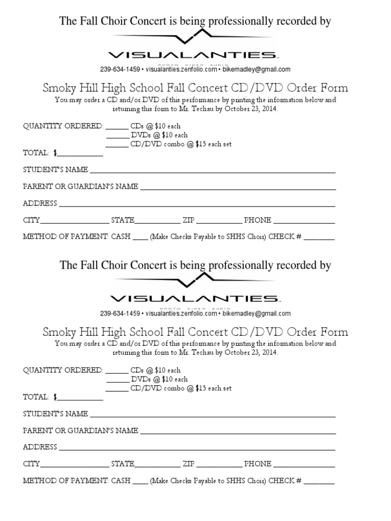 SHHS Fall Concert CD/DVD Order Form | PDF