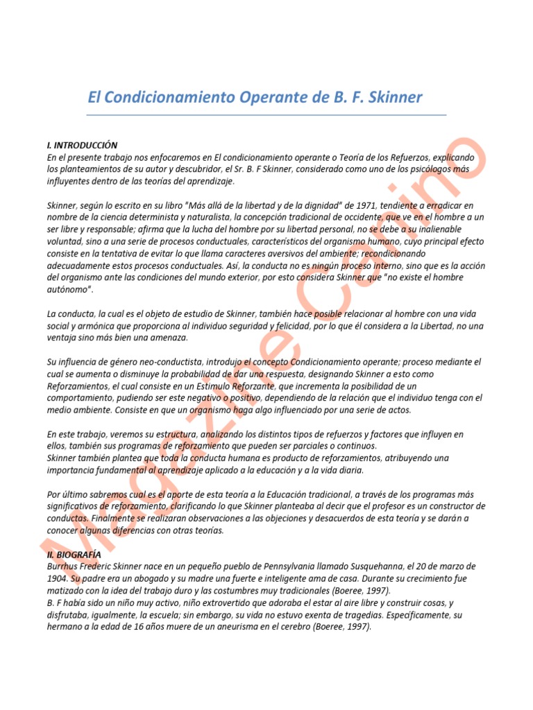El Condicionamiento Operante de B. F. Skinner | PDF | Reforzamiento | Comportamiento