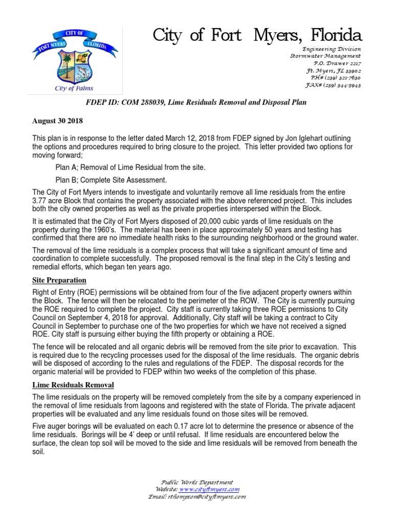 Fort Myers Toxic Sludge Removal Plan | PDF | Arsenic | Excavation ...