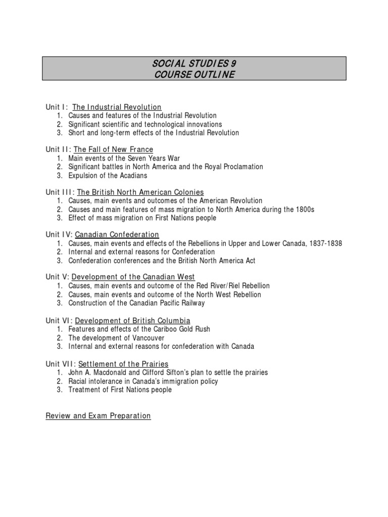 Social Studies 9 Course Outline | PDF | Canada | North America