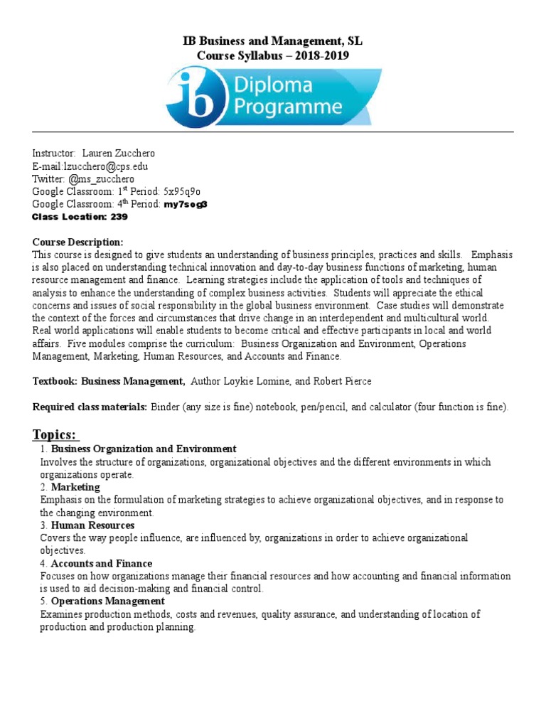 Ib Business Management Syllabus 1 | PDF | Educational Assessment | Test ...