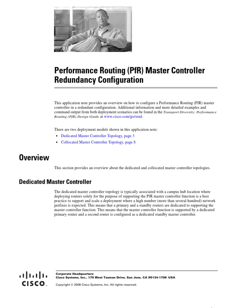 Performance Routing (PFR) Master Controller Redundancy Configuration ...