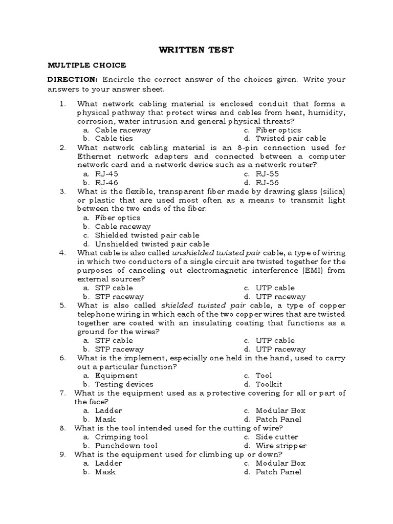 Written Test: Multiple Choice DIRECTION: Encircle The Correct Answer of ...