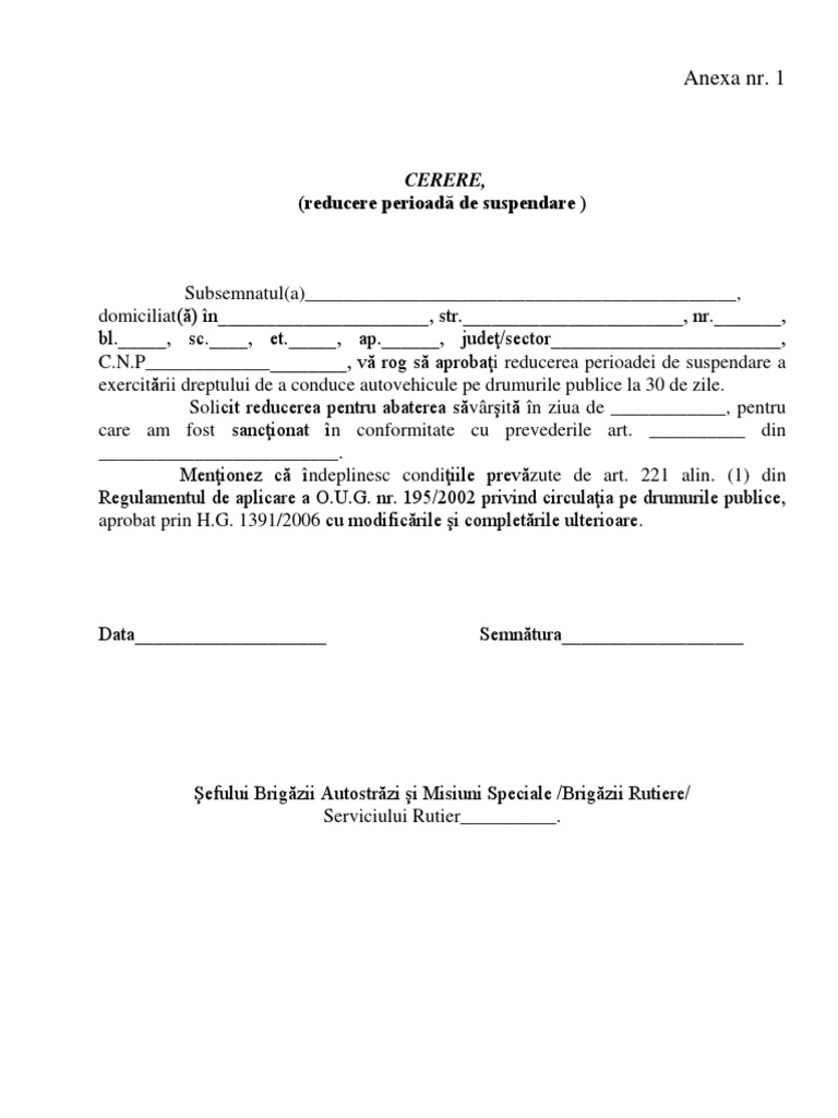 Cerere Anexa Reducerere Perioada Suspendare | PDF