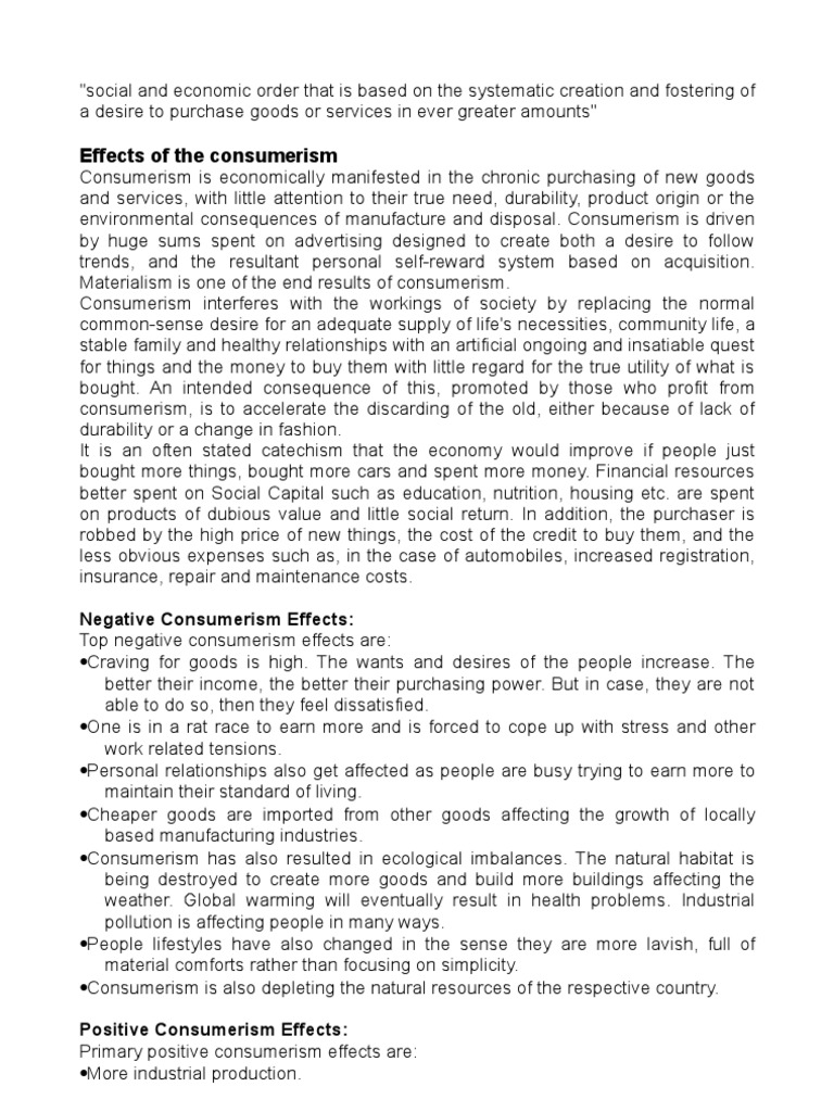Effects of Consumerism | PDF | Consumerism | Economics