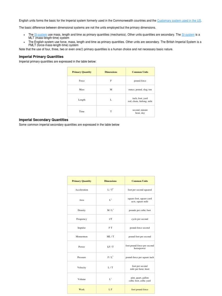 Imperial Primary Quantities: Customary System Used in The US | PDF ...