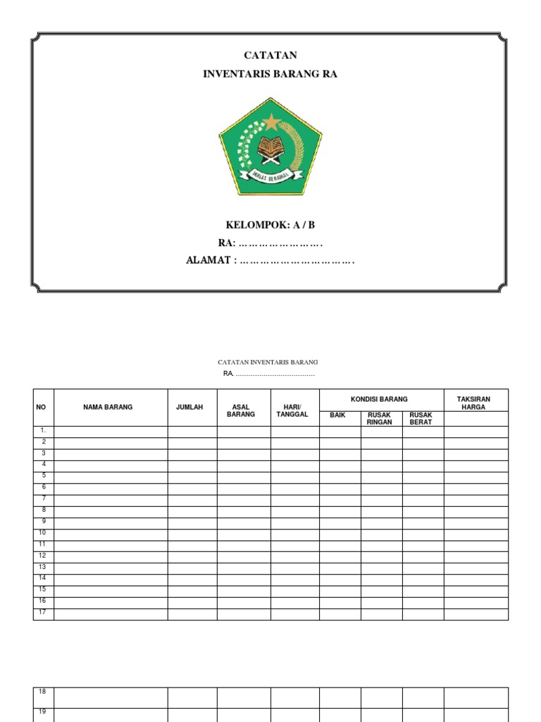Contoh Catatan Inventaris Barang | PDF