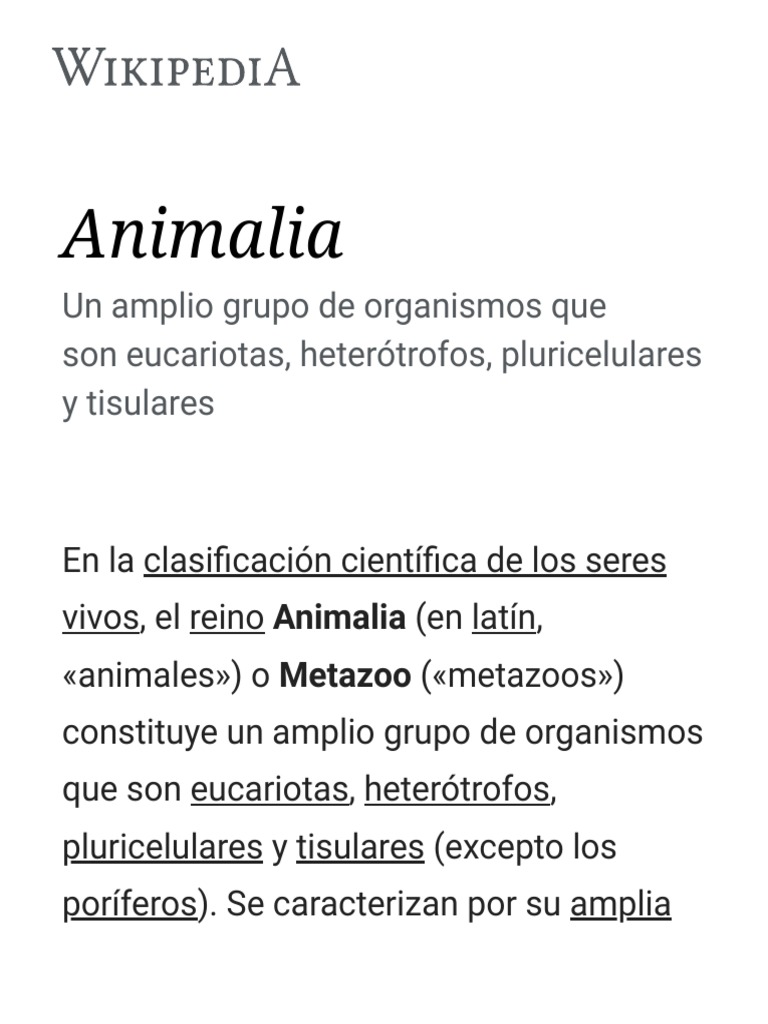 Animalia - Wikipedia, La Enciclopedia Libre | PDF | Organismos | Biología