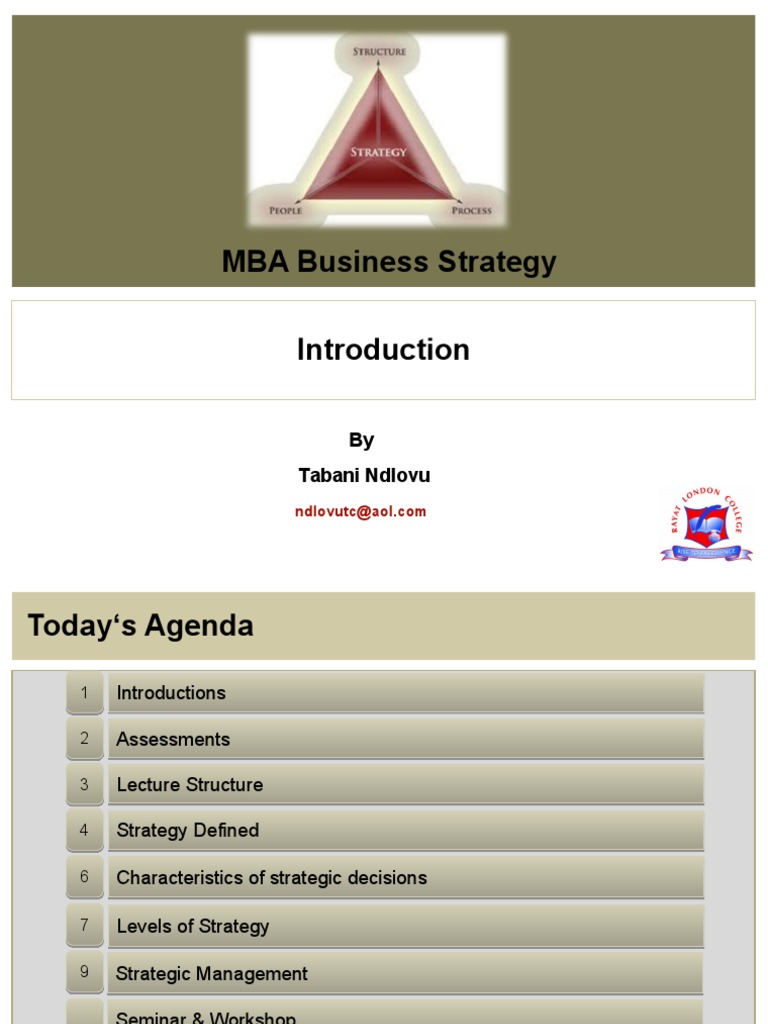 MBA Business Strategy: by Tabani Ndlovu | PDF | Strategic Management ...