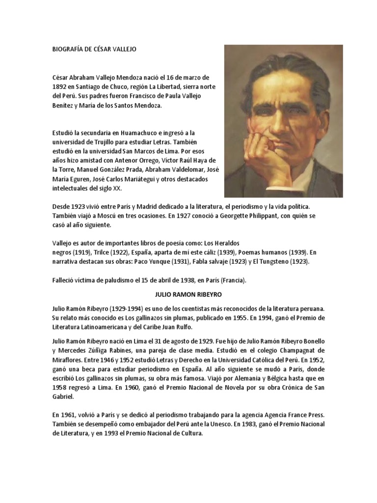 Biografía de César Vallejo | Literatura en español | Perú