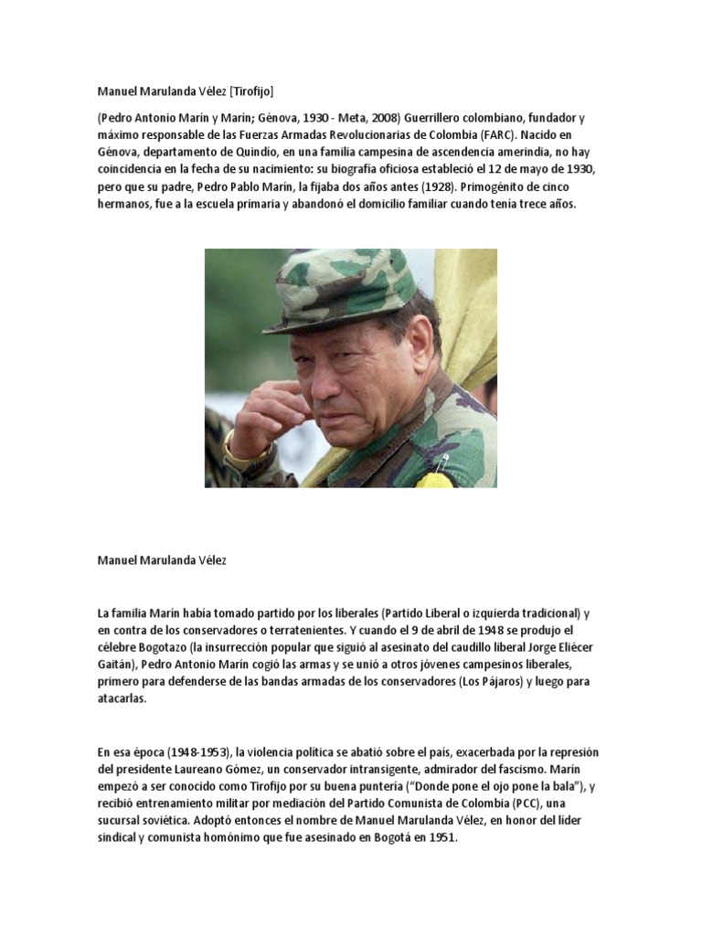 Manuel Marulanda Vélez | PDF | Política de colombia | Farc