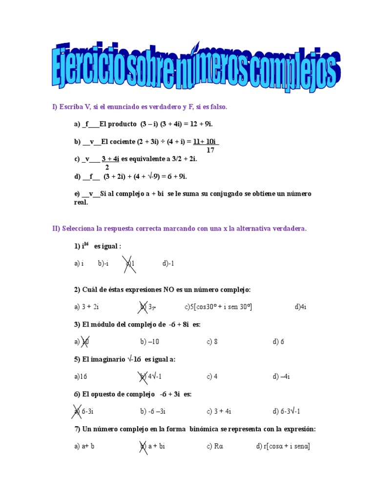 Ejercicio Sobre Números Complejos | PDF | Número complejo | Objetos ...