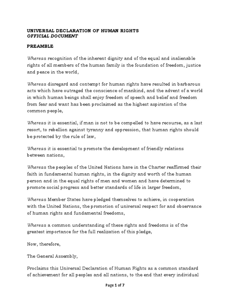 Universal Declaration of Human Rights Simplified Version | PDF | Human ...