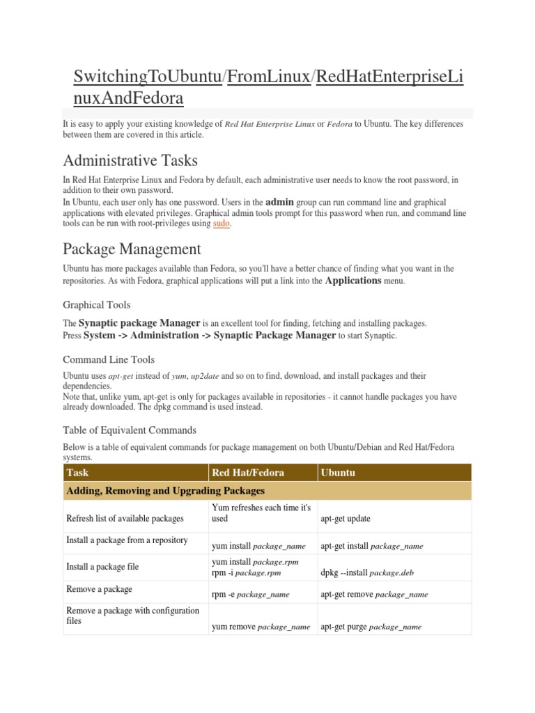 Centos Ubuntu Commands Comparison | PDF | Fedora (Operating System ...