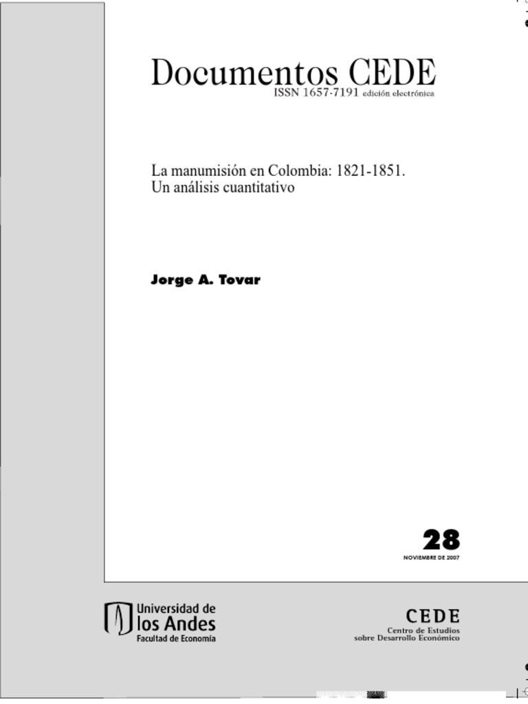 TOVAR La Manumisión en Colombia. 1821 - 1851. Un Análisis Cuantitativo ...