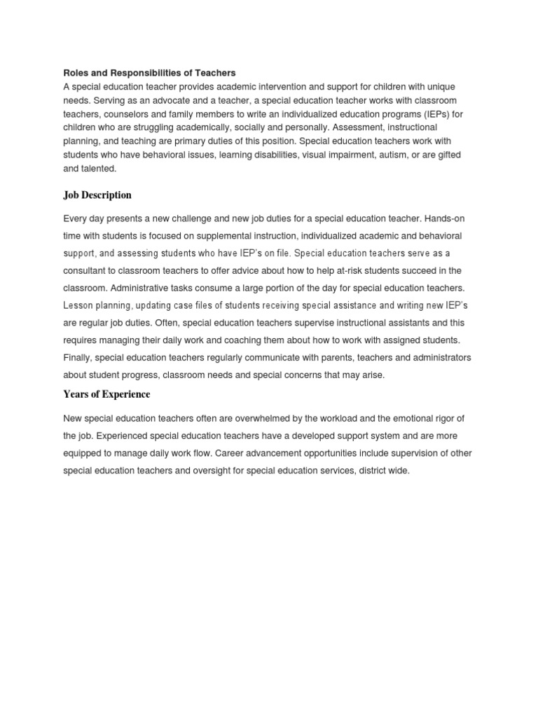 Roles and Responsibilities of Teachers | PDF