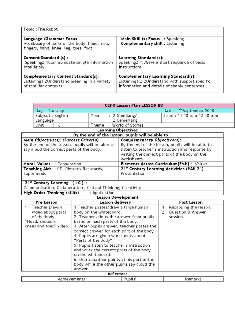 Cer Lesson Plan 68f | PDF | Lesson Plan | Teachers