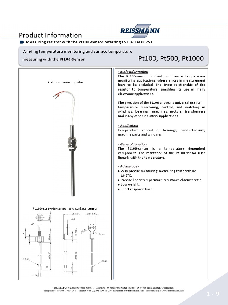 Pt100 Pt500 Pt1000 PDF | PDF | Electrical Components | Physical Quantities