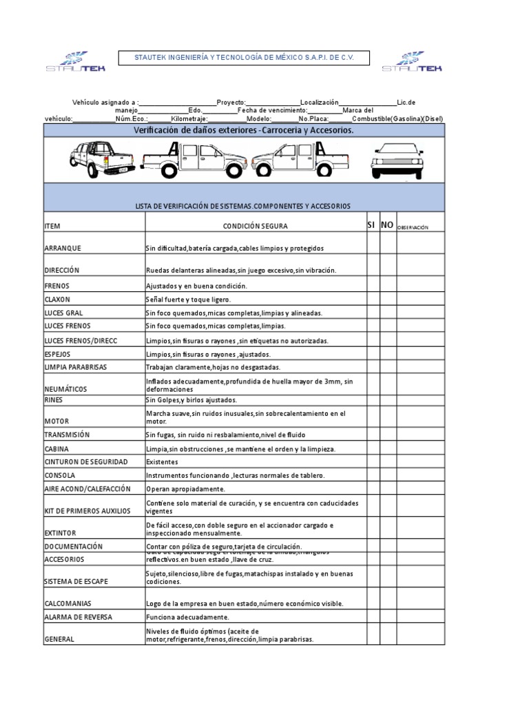 Formato de Verificacion de Unidades Vehiculares | PDF | Vehículos de ...
