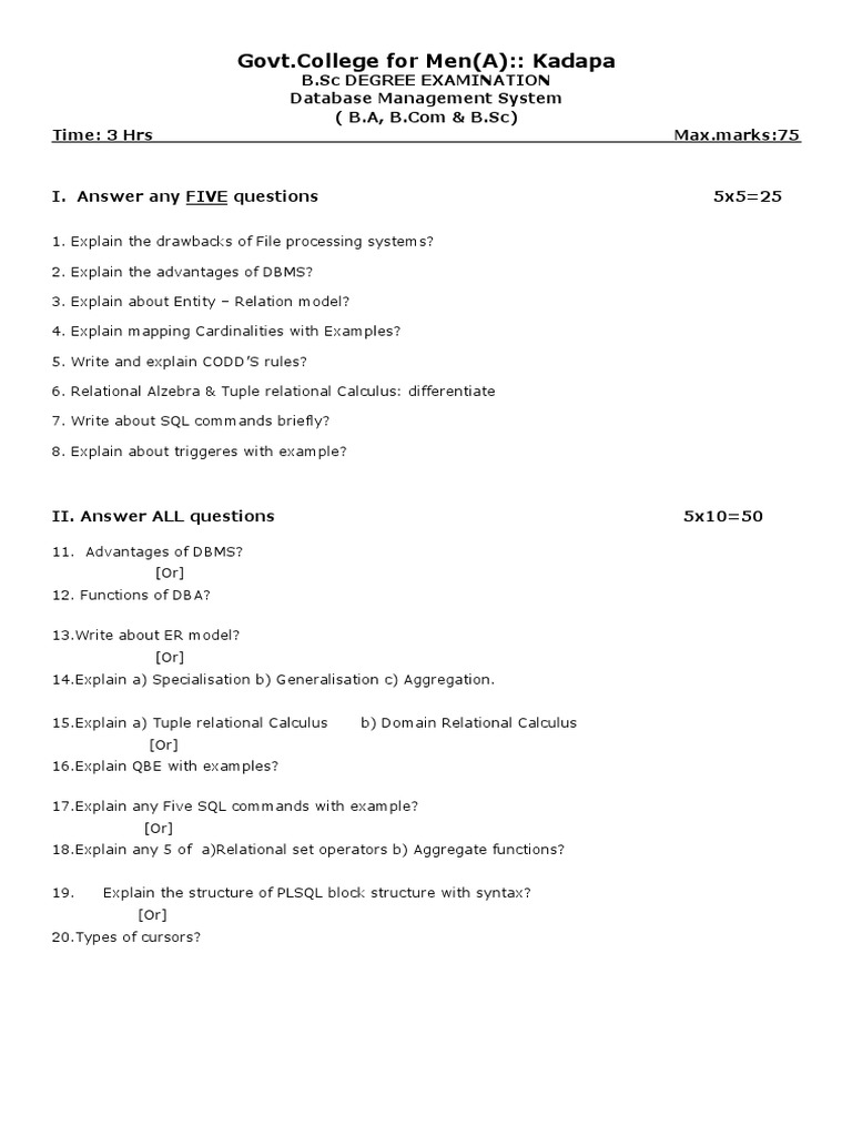Model Question Paper-R16 | PDF | Relational Database | Databases