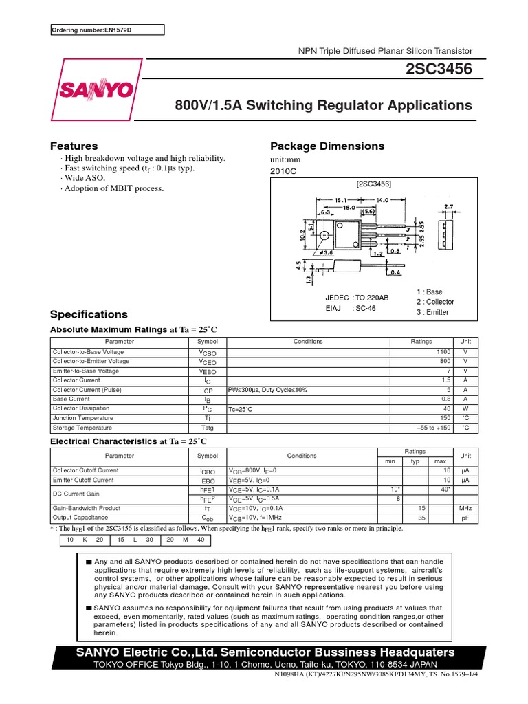 800V/1.5A Switching Regulator Applications: Package Dimensions Features ...