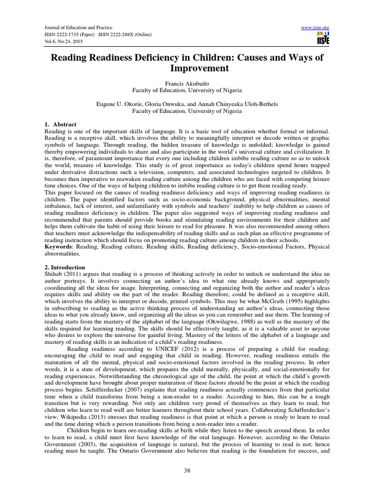 Reading Readiness Deficiency in Children: Causes and Ways of ...