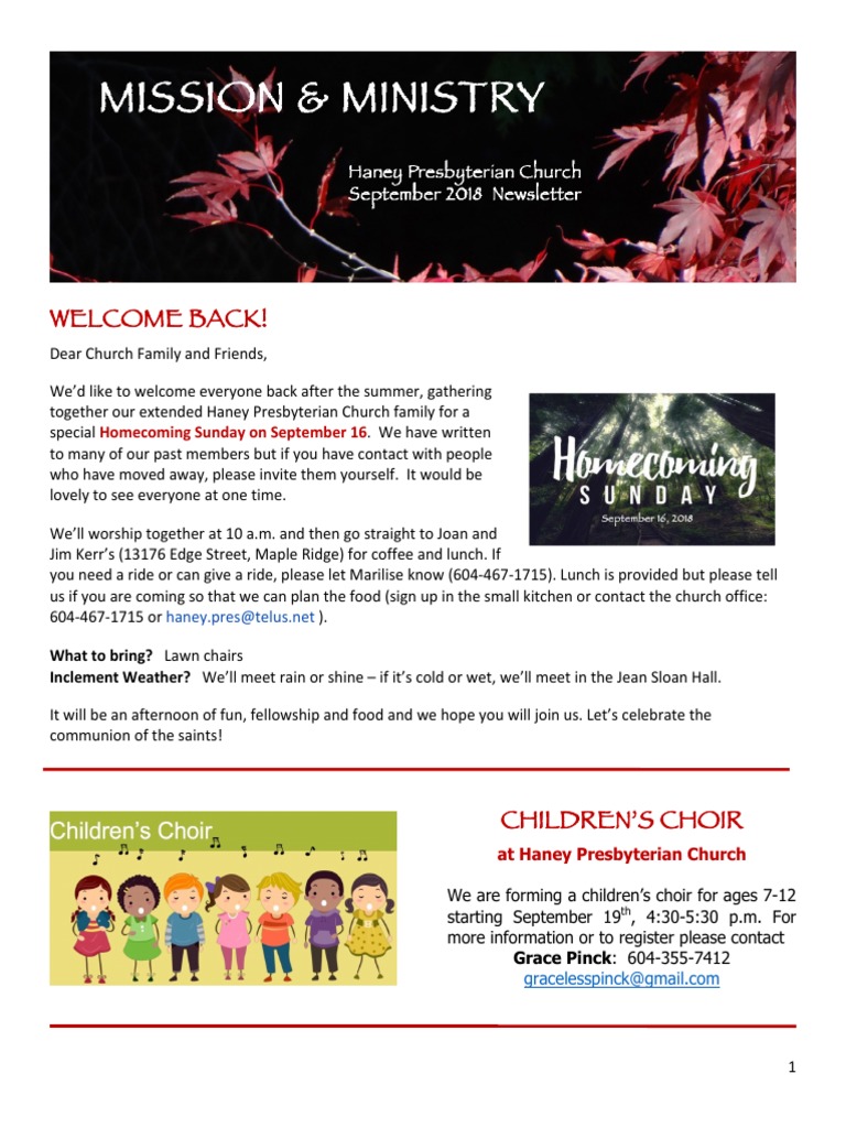 HPC Newsletter 2018-09 PDF | PDF | Presbyterianism | Lord's Prayer