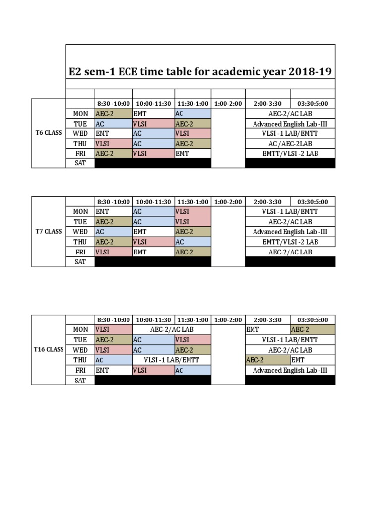E2 ECE - Time Table | PDF