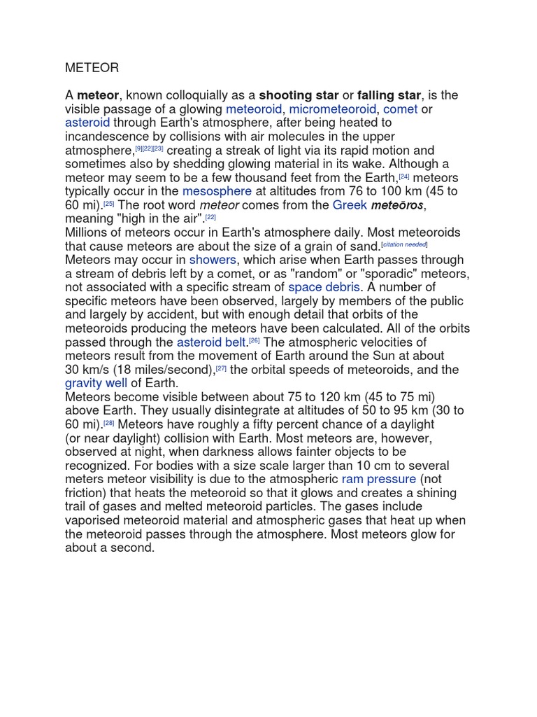 Understanding Meteors: Facts & Features | PDF | Science & Mathematics