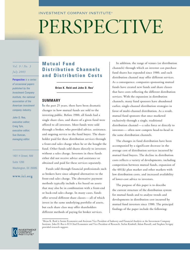 Perspective: Mutual Fund Distribution Channels and Distribution Costs ...