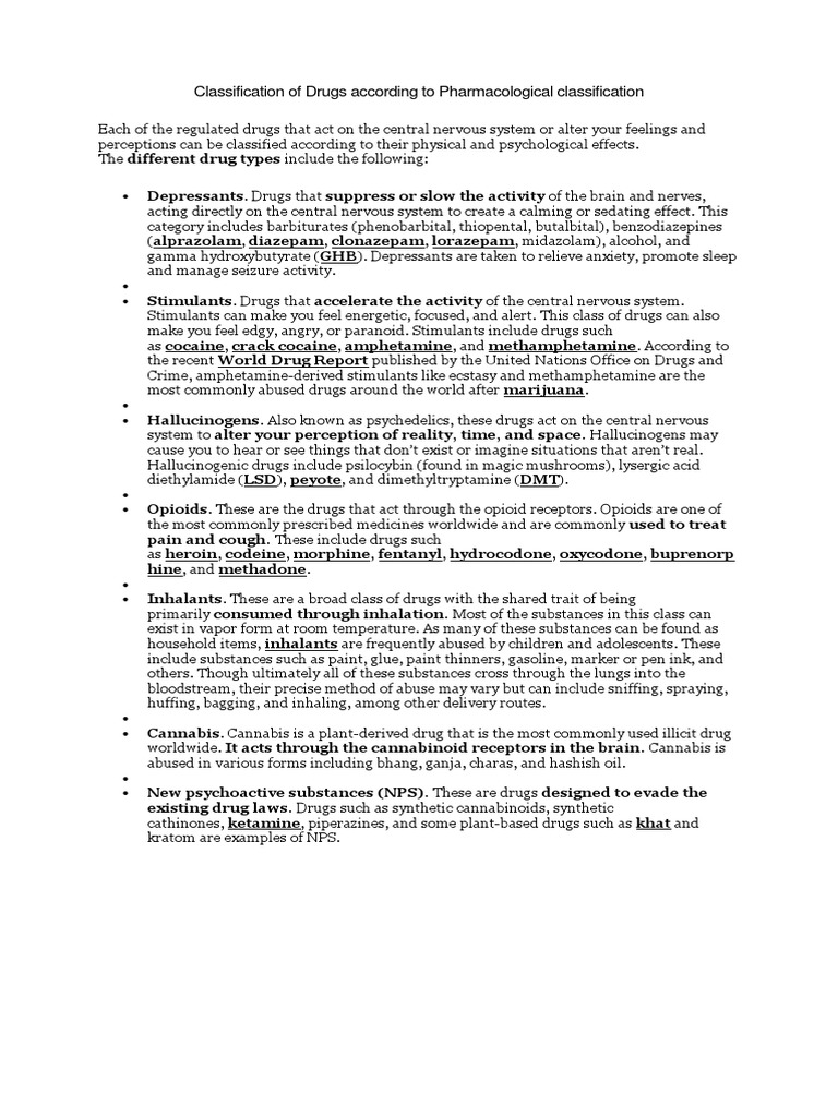Pharmacological Drug Classification Guide | PDF | Psychoactive Drugs ...