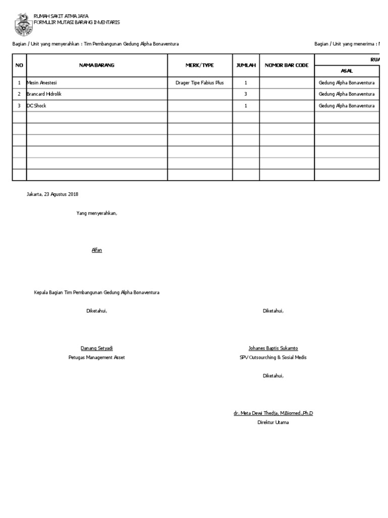 Formulir Mutasi Barang | PDF