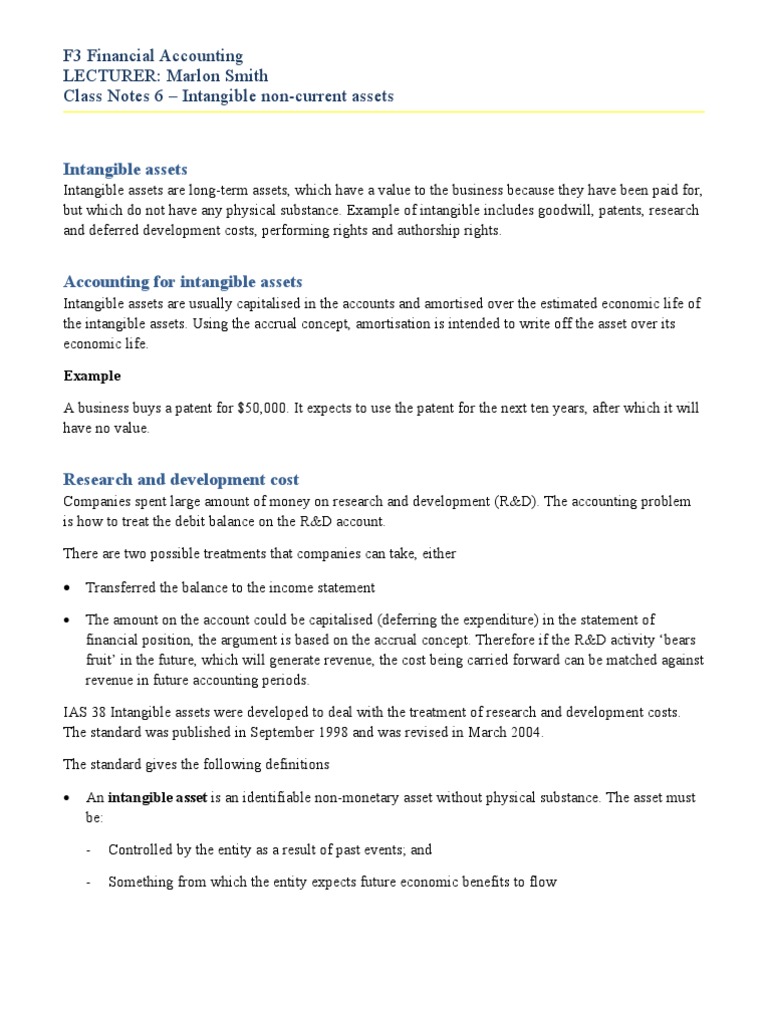 Class Note 6 - Intangible Assets | PDF | Intangible Asset | Business