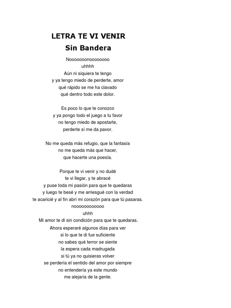 Letra Te Vi Venir | PDF