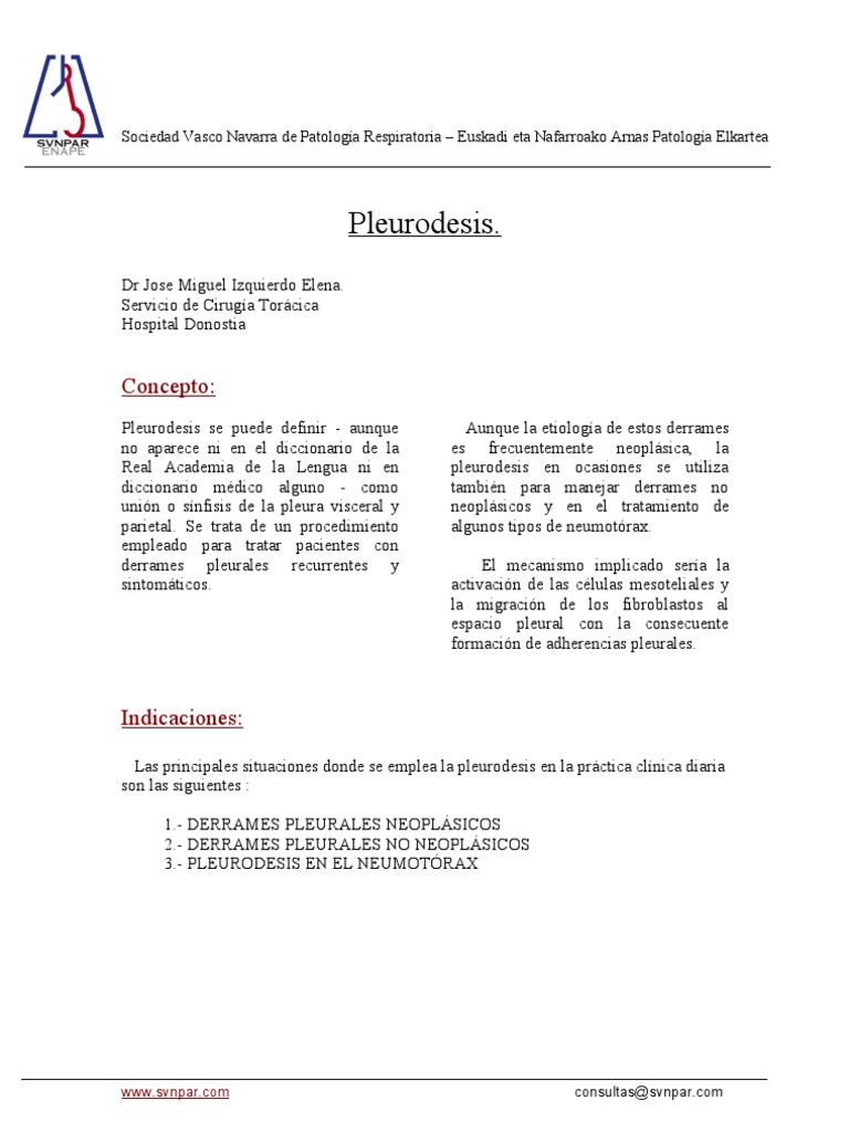 Tipos y Procedimientos de Pleurodesis | PDF | Enfermedades y trastornos ...