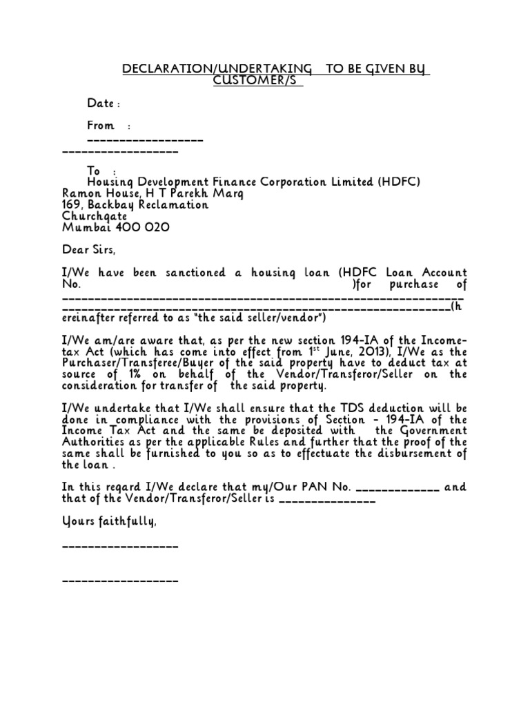 Tds Declaration Cum Undertaking | PDF | Business