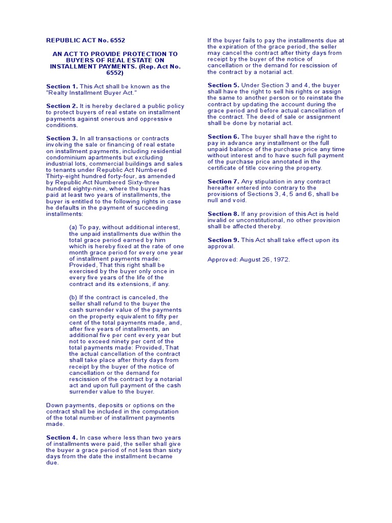Ra 6552 | PDF | Real Property | Payments