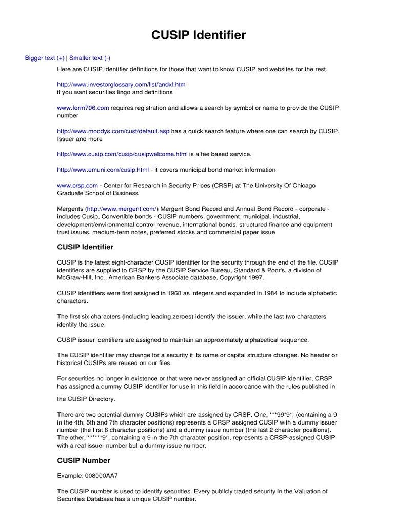 Cusip Identifier PDF | PDF | Cusip | Securities (Finance)