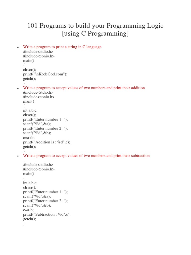 101 Programs To Build Your Programming Logic (Using C Programming) | PDF | Area | Standard Deviation